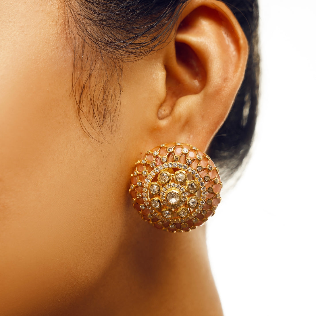 Amara Peach Polki Studs – Yamoona
