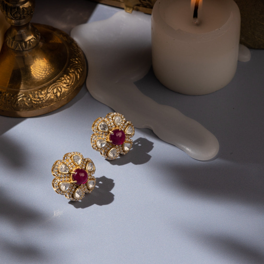 Amara Polki Red Floral Studs – Yamoona