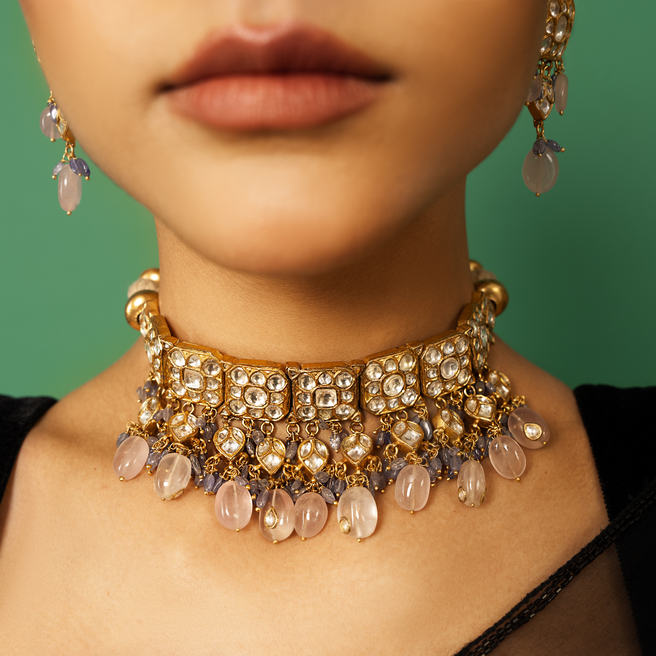 Amara Peach Polki Studs – Yamoona